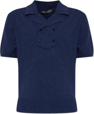 Dolce & Gabbana Homme, Pulls, Bleu, Taille: XL Polo avec Logo Brod&eacute;