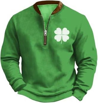 Generic Sweat-shirt zippé à manches longues St Patrick pour homme - Chemise St Pattys - Motif trèfle irlandais amusant - Haut de sport - Vêtements dautomne - 