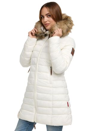 Marikoo Damen Winter &Uuml;bergangs Jacke Winterjacke Stepp Mantel gesteppt B647 [B647-Rosen-Offwhite-Gr.S]