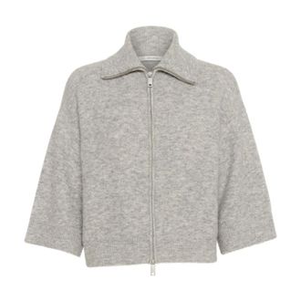 Gestuz Hellgrauer Melange Cardigan mit &frac34; &Auml;rmeln - - Knitwear - Damen - Grau - M