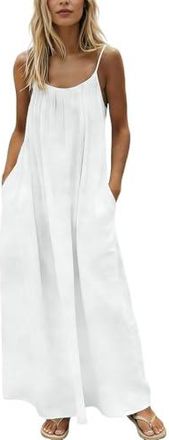 Generic Robe d&eacute;contract&eacute;e dos nu pour femme avec col rond taille L couleur unie robe longue avec dos nu robe maxi femme 40, Blanc., 3XL
