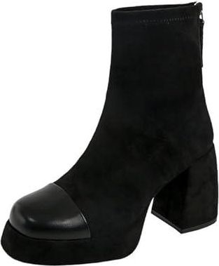Generic Bottines Femme Grande Taille Plateforme Talon Carr&eacute; R&eacute;tro Bottes Courtes Mode Carr&eacute; Bout Zipp&eacute; Boots Chic et Elegant L&eacute;g&egrave;res Tendance Chaussures Autom