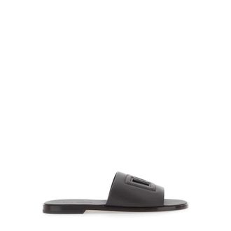 Dolce & Gabbana Lederslipper mit Cut-Out-Logo - - Shoes - Herren - Braun - 43 EU