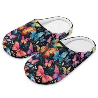 Coloranimal Pantoufles de spa pour femme - Pantoufles dint&eacute;rieur en vrac antid&eacute;rapantes &agrave; bout ferm&eacute;, Papillon arc-en-ciel sauvage, 35.5/36.5 EU