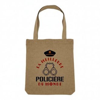 Fabulous Sac Shopping Tote Bag Aspect Lin - La Meilleure Polici&egrave;re du Monde Gendarmerie Justice Police - Sac de Courses Toile Epaisse 360g Beige Naturel Cabas 
