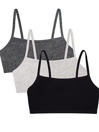 Fruit Of The Loom Womens Spaghetti Strap Cotton Pullover Sports Bra, Black/Heather Grey/Charcoal