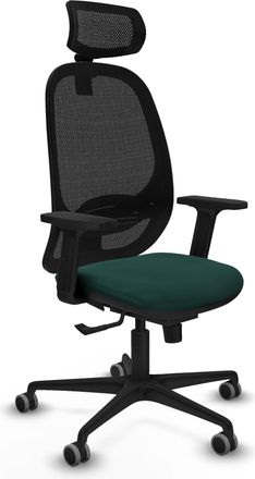 Piqueras y Crespo B&uuml;rostuhl mit R&uuml;ckenlehne und 2D-Armlehnen, h&ouml;henverstellbare Lendenwirbelst&uuml;tze und Kopfteil, h&ouml;henverstellbar und neigbar, Schwarz/Flaschengr&uuml;n