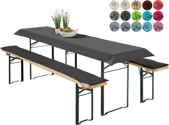 Heimtexland Bierzeltgarnitur Auflagen Set 3-teilig Tischdecke Bierbankauflage Polster Kissen Biergarnitur Typ698 Schwarz für Tischmaß 70x220 cm