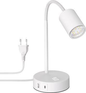 LEDs Com Tischleuchte WAIKA, weiß, USB-A, USB-C, inkl. GU10 LED Lampe (warmweiß, 2,4W, 227lm)