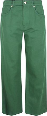 Max Mara Femme, Jeans, Vert, Taille: 34 FR Pantalon droit en coton et lin
