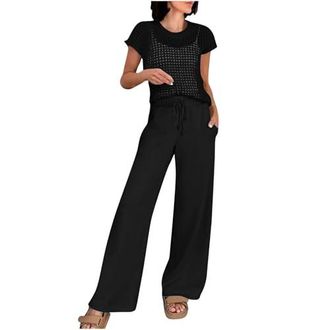 Generic V&ecirc;tements de sport pour femme - Ensemble 2 pi&egrave;ces en satin &agrave; manches longues et pantalon boutonn&eacute; - V&ecirc;tement de d&eacute;tente 2 pi&egrave;ces &agrave; capuche et jogging 