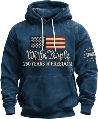 Generico Sweat &agrave; capuche avec cordon de serrage pour homme avec poches imprim&eacute; drapeau des &Eacute;tats-Unis Sweat &agrave; manches longues &eacute;pais style hip hop pour ext&eacute;rieu