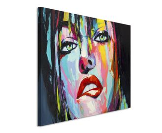 Paul Sinus Art XXL Fotoleinwand 120x80cm Farbenfrohes Portrait einer Frau mit gr&uuml;nen Augen auf Leinwand exklusives Wandbild moderne Fotografie f&uuml;r ihre Wand in viele