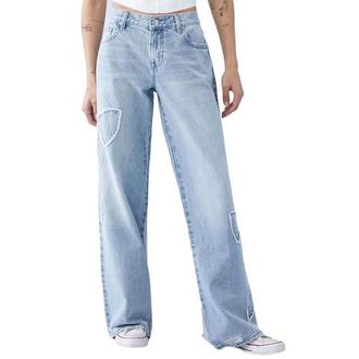 Generic Y2K Pantalon en jean pour femme - Taille haute - Coupe droite - Pantalon baggy - Jambes larges - Jambes larges - Coupe droite - Vintage - &Eacute;l&eacute;gant - Pa