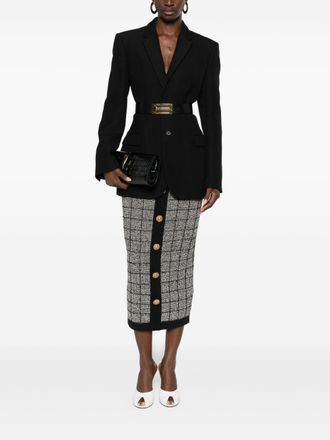 Balmain Tweed Button-Front Skirt - Black