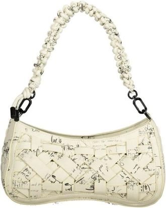 Desigual Sac bandouli&egrave;re tress&eacute; avec imprim&eacute; manuscrit - Femme - Sacs - Blanc - Taille: ONE Size