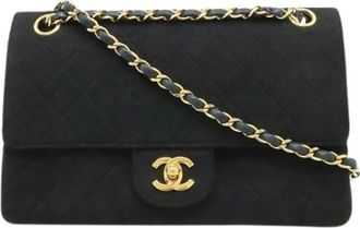 Chanel Sac bandouli&egrave;re Pre-owned Matelasse en jersey de coton et cuir - Femme - Pre-owned - Noir - Taille: ONE Size