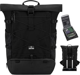 Johnny Urban Sac à Dos Voyage Femme Homme Noir - Allen Travel L - 37L Rolltop Sac à Dos Grand - Idéal pour le Voyage, La Randonnée - Résistant à lEau