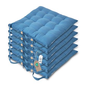 Homescapes 6er Set Stuhlkissen 40x40 cm blau - Sitzkissen Outdoor/Indoor mit Baumwollbezug, Sitzpolster waschbar und Oeko-TEX-Zertifiziert f&uuml;r Esszimmer-, K&uuml;chen