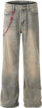 Generic Jean Homme Jeans Homme Jean Homme Regular Confortable Classique D&eacute;lav&eacute; Trou&eacute; Assemblage Street Fashion - Coupe D&eacute;contract&eacute;e avec D&eacute;tails Graphiques Un