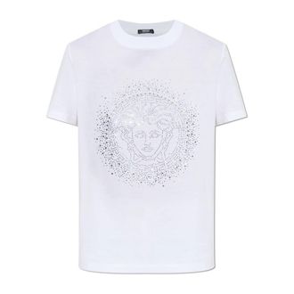 Versace T-Shirt mit Kristallen - - Tops - Damen - Wei&szlig; - S