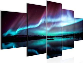 Runa Art Bilder Polarlicht 200 x 100 cm 5 Teilig XXL Wanddekoration Design Türkis Lila 609151b