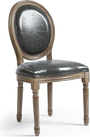 Menzzo Louis XVI Set mit 2 Medaillon St&uuml;hlen, Kunstleder Grau