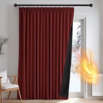 Deconovo Thermovorhang K&auml;lteschutz, Gardinen mit Kr&auml;uselband gegen K&auml;lte, W&auml;rmeisolierend Vorhang Verdunkelung Wohnzimmer, 260 x 300(H&ouml;hexBreite), Dunkelrot, 1