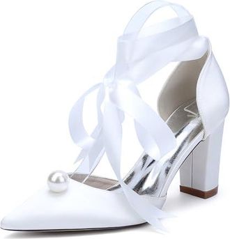 Generic EICOFF Chaussures de mariée à Talons Hauts pour Femmes avec Perles Bout Pointu fermé Ruban à Nouer Autour de la Cheville Chaussures de fête et Mariage