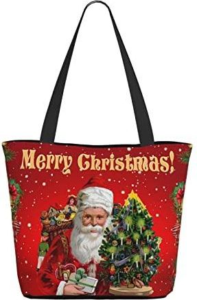 AOOEDM Merry Christmas Xmas Tree Santa Ladies Shopping Bag 13x11x7in.Le cadeau parfait pour la Saint-Valentin.Cest de la Saint-Valentin pour maman, fille, &eacute;p