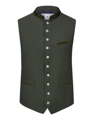 Amsel Trachtenweste mit Webmuster und Samt-Besatz in