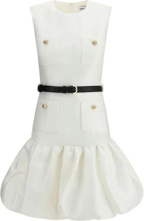 Self Portrait Femme, Robes, Blanc, Taille: 36 FR Robe courte en taffetas &agrave; jupe ballon