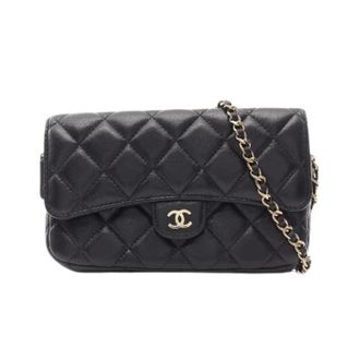 Chanel Pre-owned Matelasse Lambskin Chain Phone Case Wallet Shoulder Bag - Femme - Pre-owned - Noir - Taille: ONE Size