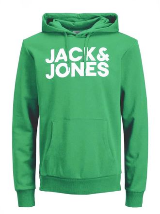 Jack & Jones Herren JJECORP Logo Sweat Hood, Island Green/Large Print/W Wh, XXXL