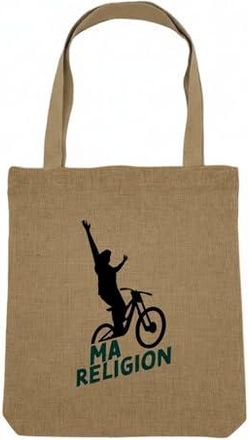 Fabulous Sac Shopping Tote Bag Aspect Lin - Ma Religion VTT V&eacute;lo France Cyclisme Montagne Descente - Sac de Courses Toile Epaisse 360g Beige Naturel Cabas Port