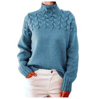 Generic Pull en tricot &agrave; col roul&eacute; pour femme, pull d&eacute;contract&eacute; chaud &agrave; manches longues, pulls &agrave; col roul&eacute; pour femme, bleu ciel, 4XL