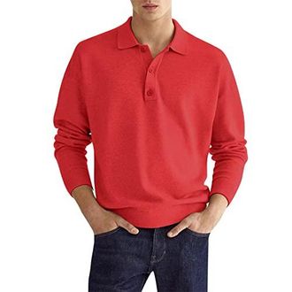 Generic Polo en polaire pour homme, coupe d&eacute;contract&eacute;e, haut thermique, col boutonn&eacute; 1/4, t-shirt &agrave; manches longues, couleur unie, col en V, t-shirt d&eacute;contrac