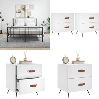 vidaXL Tables de chevet 2 pcs blanc 40x35x47,5 cm bois ding&eacute;nierie - Table De Chevet - Meuble De Chambre - Armoire De Chevet - Commode - Design Moderne