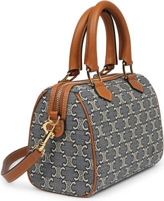 Celine Womens Small Boston Bag Blue Cotton Handbags Hand