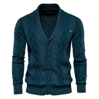 Generic NYSBH Cardigan en coton &agrave; motif losanges pour homme d&eacute;contract&eacute; &agrave; simple boutonnage couleur unie pour homme, bleu marine, L