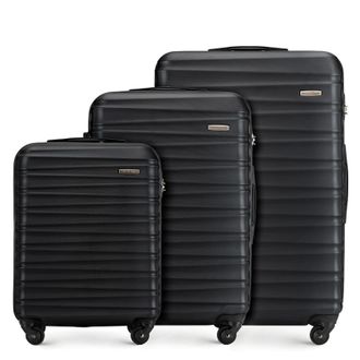 Wittchen Reisekoffer 3er Koffer-Set Rollkoffer Trolley Handgepäck Reisekofferset Gepäckset Hartschale aus ABS 4 Spinner-Rollen Zahlenschloss Groove Line schwar