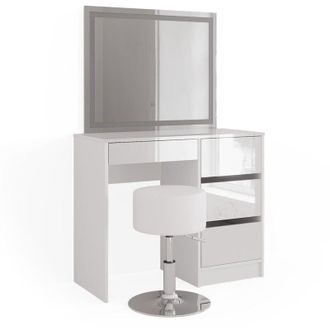 Vicco Coiffeuse Sherry, Blanc, 90 cm avec miroir led et tabouret