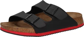 Birkenstock Sandale BIRKENSTOCK Arizona SL, Herren, Gr. 41, schwarz (schwarz, rot), Obermaterial: 50% Rindsleder Leather cow. 50% Lammleder LEL., Schuhe Sandale, 