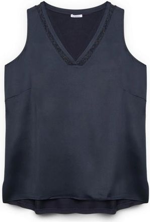 Fiorella Rubino Femme, Tops, Bleu, Taille: 44 FR Top &agrave; col en V avec d&eacute;tail de dentelle