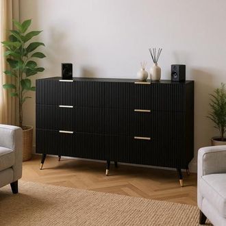 Furniture R Black TV-Bank mit 6 Schubladen, Modernes Design, Particle Board Material, Vielseitige Aufbewahrungslösung, Platzsparende Möbel