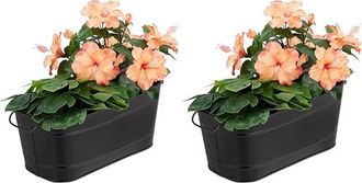 Relaxdays Blumenkasten, f&uuml;r Garten, Balkon, Fensterbank, zum Bepflanzen, Vintage-Optik, Metall, HBT 16x38x19 cm, schwarz (Packung mit 2)