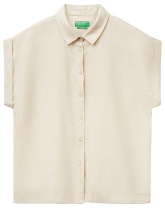 Benetton Damen Camicia 5bmldq06v Hemd, beige, Medium