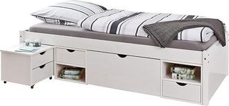 Inter Link SAS Einzelbett mit Schubladen - 90 x 200 cm - Kojenbett mit Stauraum - Praktisches Jungendbett - Kiefer massivholz - Weiß lackiert - Platzsparendes Jugend