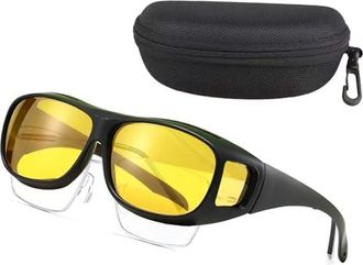Generic Lunettes de conduite de nuit, lunettes de vision anti-reflets pour homme et femme, &agrave; envelopper avec protections lat&eacute;rales, verres jaunes, monture noi