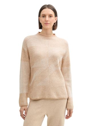 Tom Tailor Damen RIPP Strickpullover mit Muster, 37006 - Beige Plaited Structure Knit, L